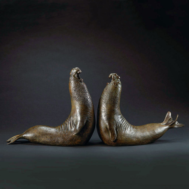 Elephant Seals - Bronze Battling Elephant Seals by Nick Bibby