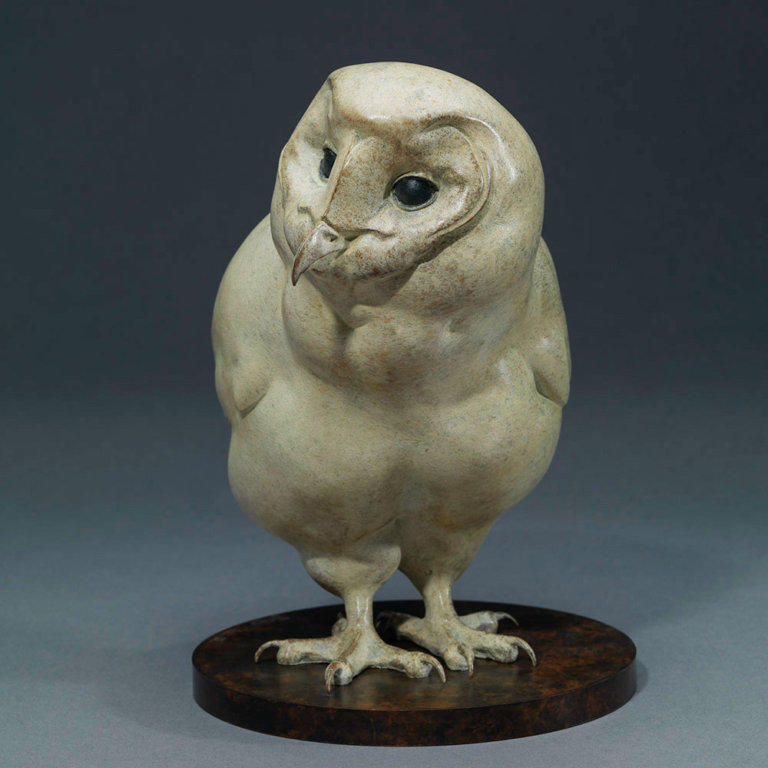 Barn Owl Chick: Bronze Barn Owl Sculpture, by Nick Bibby